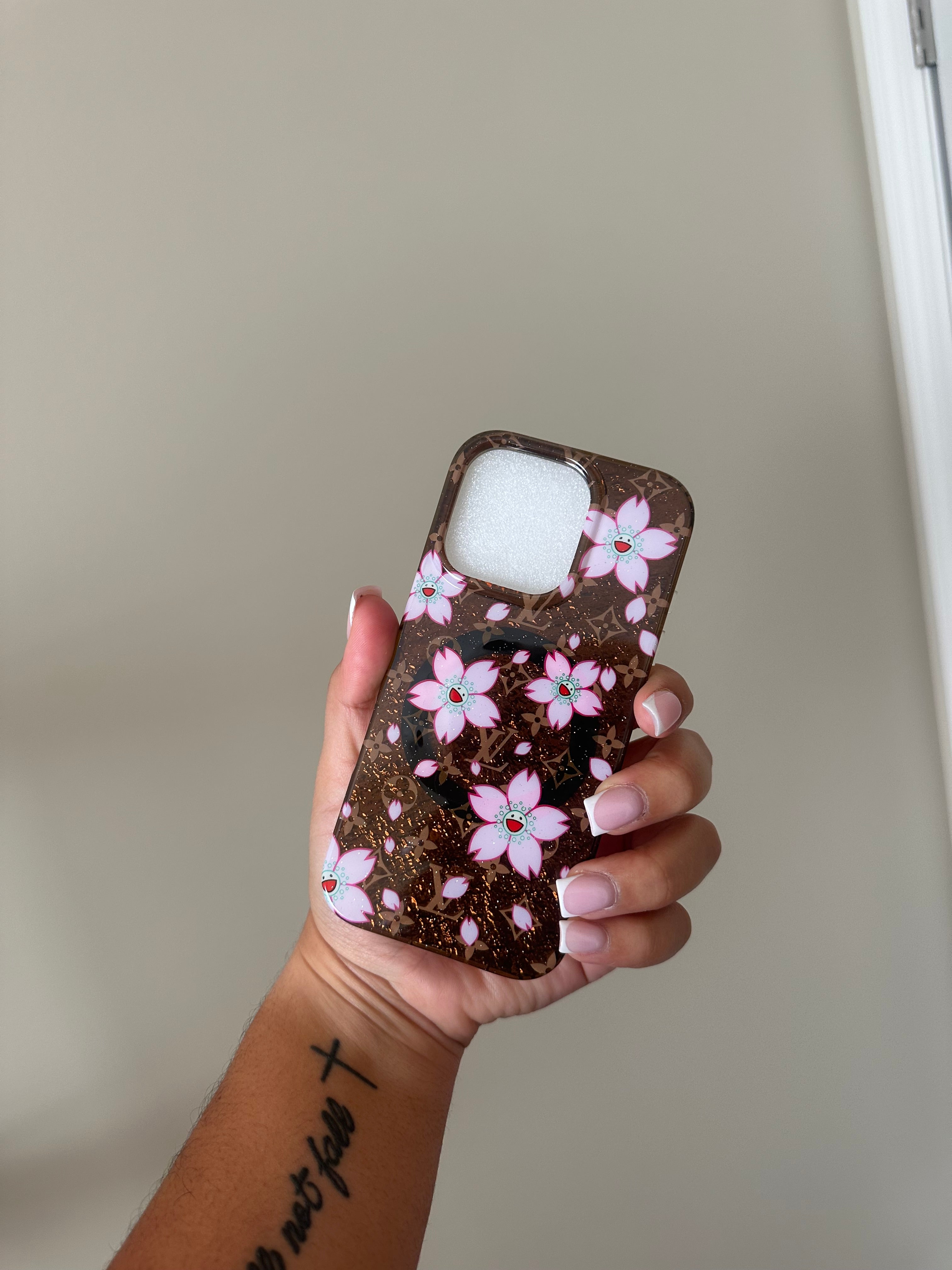 Brown Lotus Case ( Magnetic pop socket included ) – HER CASES
